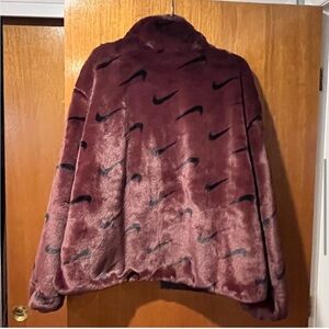 Nike | Jackets & Coats | Nike Swoosh Logo Faux Fur Jacket In Maroon And ...